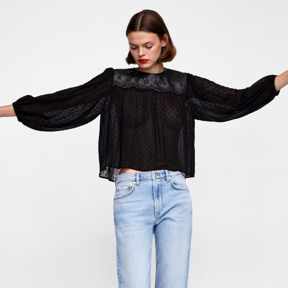Zara | Tops | Nwt Zara Size S Dotted See Through Blouse | Poshmark